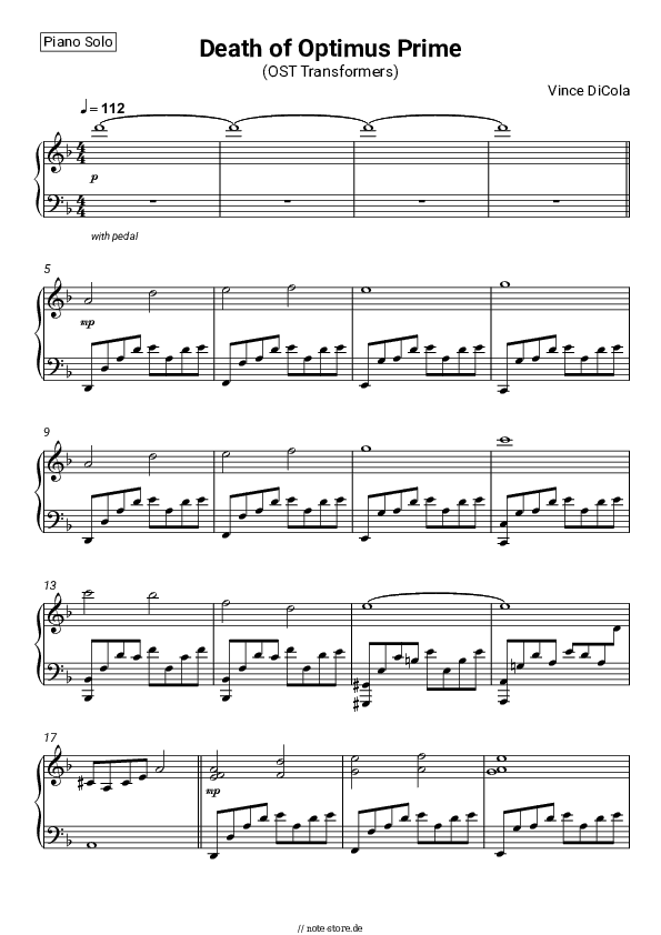 Death of Optimus Prime (OST Transformers) - Vince DiCola Noten für ...
