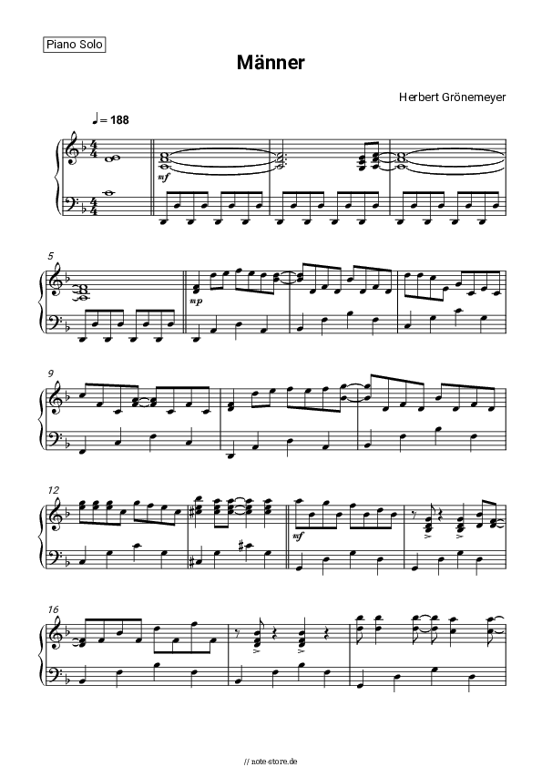 Männer - Herbert Grönemeyer Noten für Klavier Solo bei Note-Store.de | Klavier.Solo SKU PSO0098612