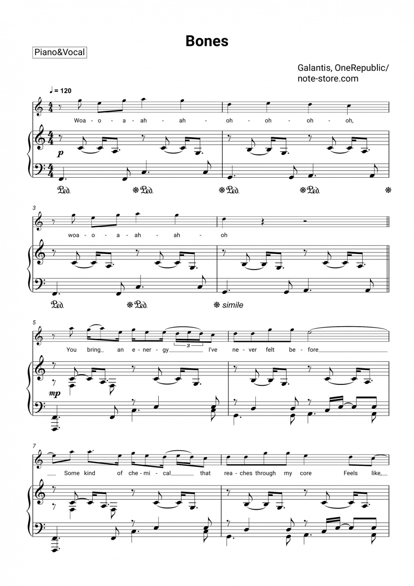 Galantis, OneRepublic - Bones Noten für Piano downloaden für Anfänger ...