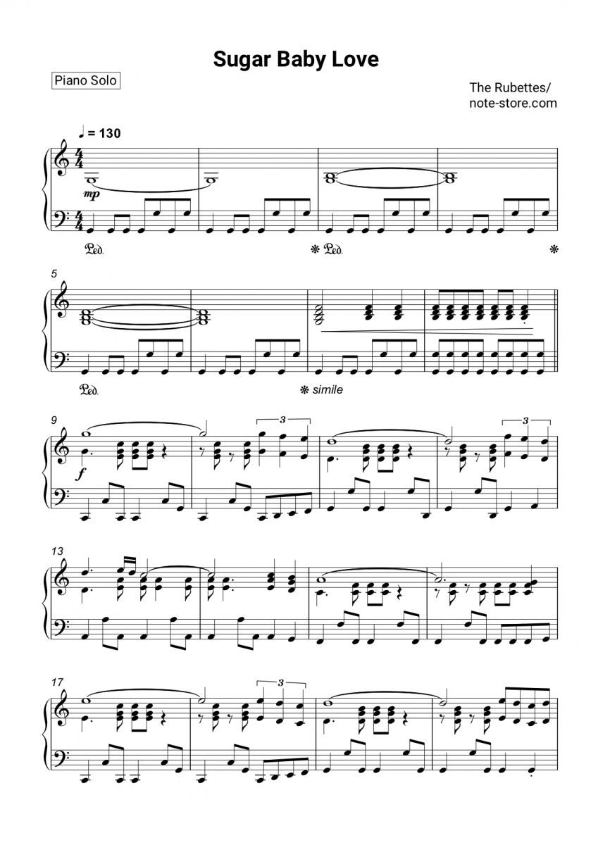 The Rubettes - Sugar Baby Love Noten für Piano downloaden für Anfänger ...