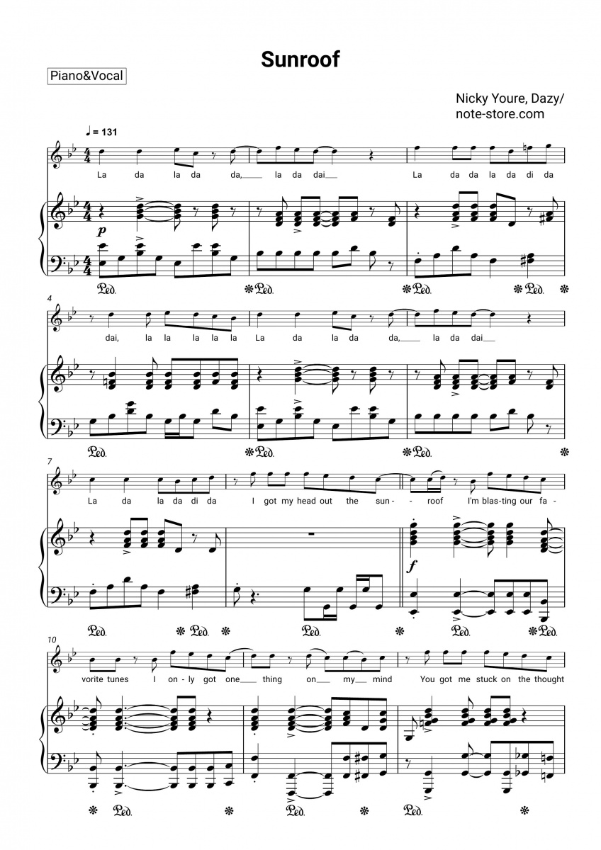 Nicky Youre, Dazy - Sunroof Noten für Piano downloaden für Anfänger ...