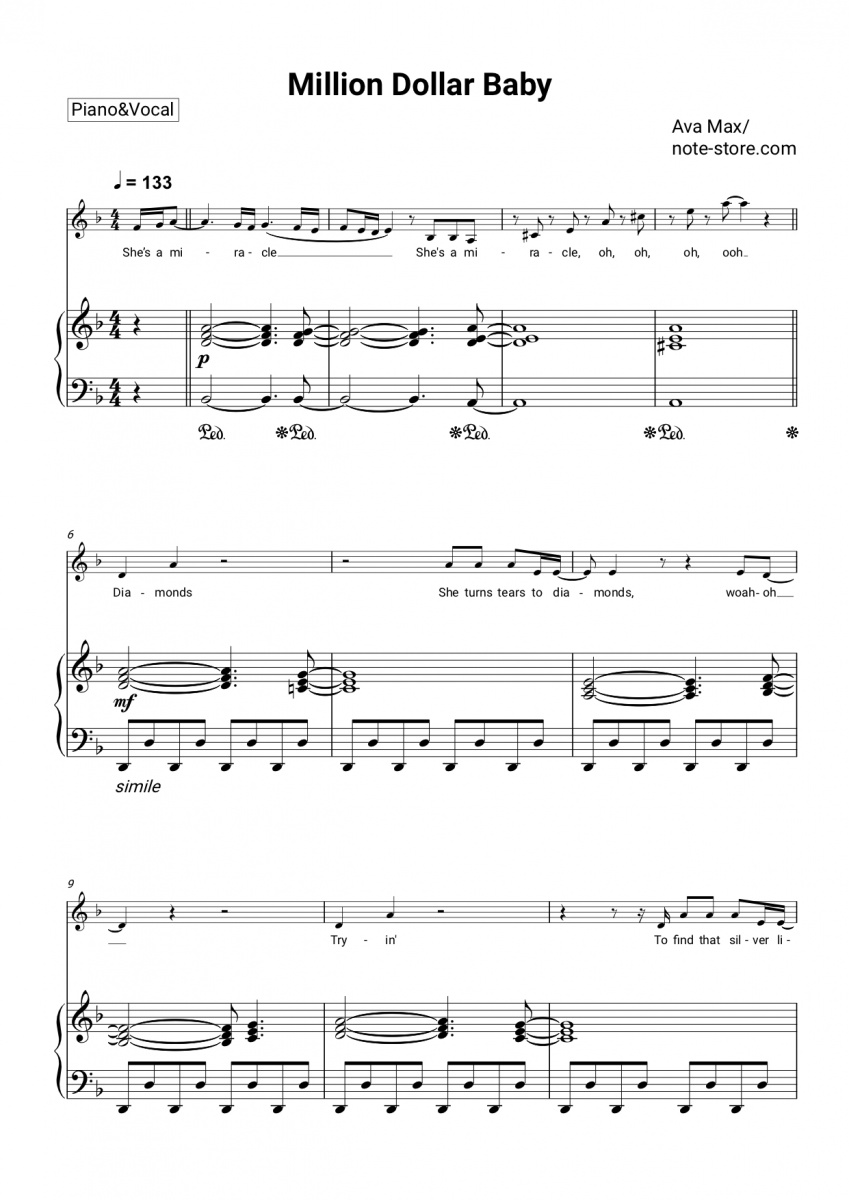 Ava Max - Million Dollar Baby Noten für Piano downloaden für Anfänger ...