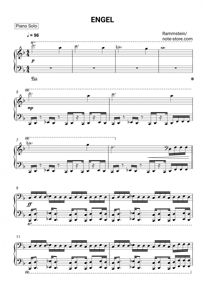 Rammstein - Engel Noten für Piano downloaden für Anfänger Klavier.Solo ...