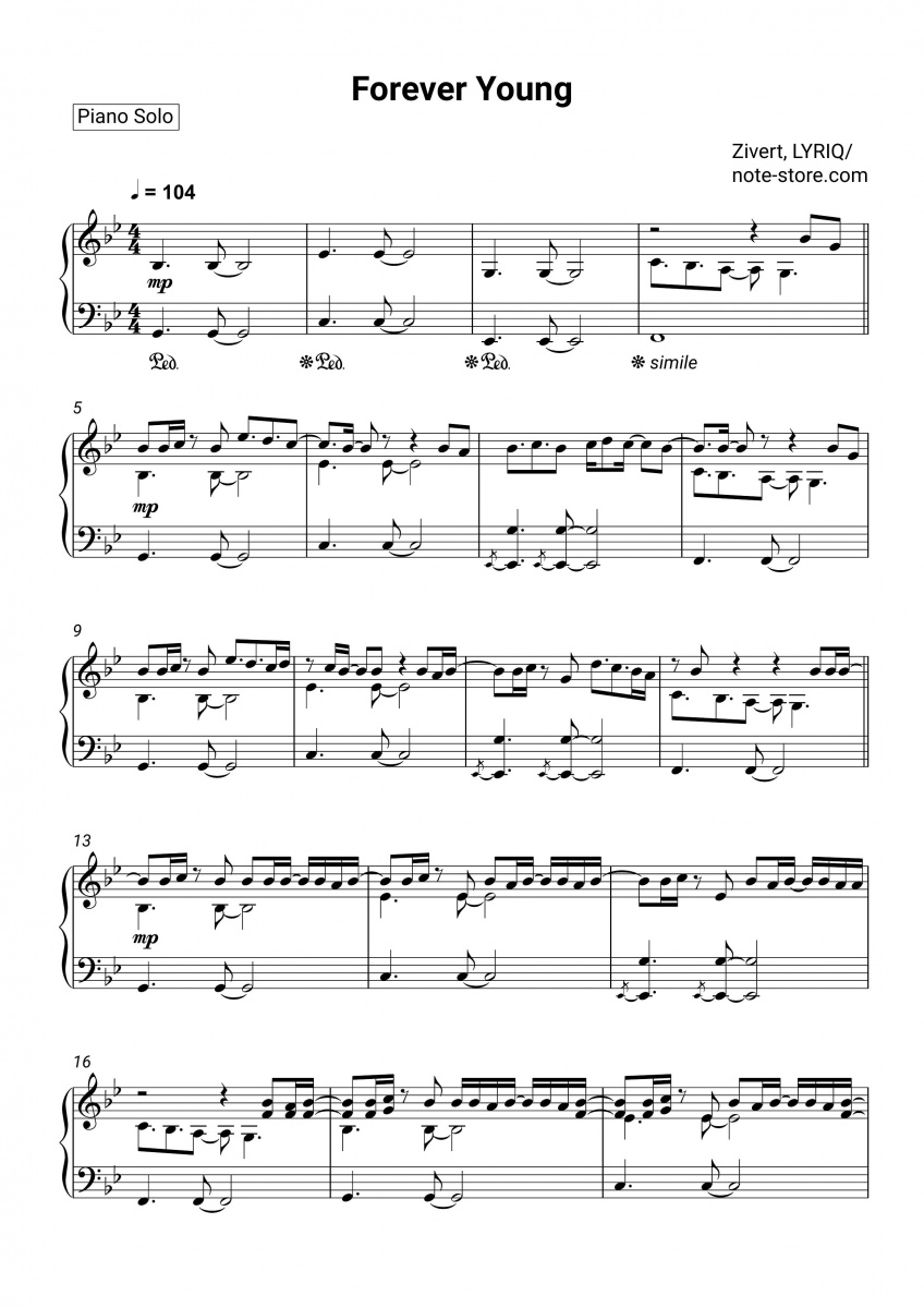 Zivert, LYRIQ - Forever Young Noten für Piano downloaden für Anfänger ...