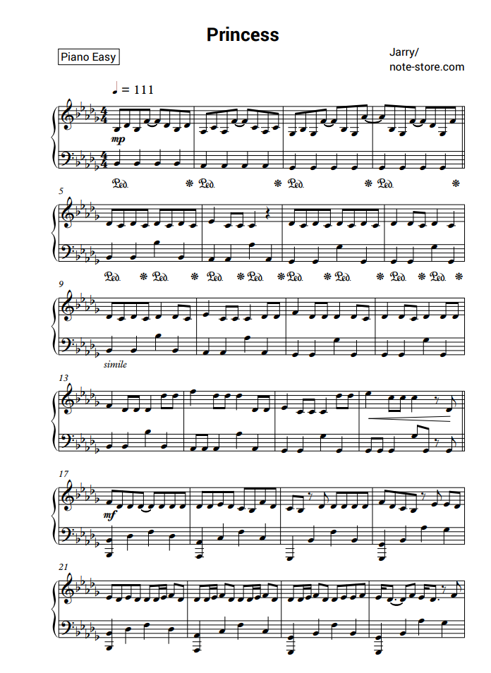 Jarry - Princess Noten für Piano downloaden für Anfänger Klavier.Easy ...