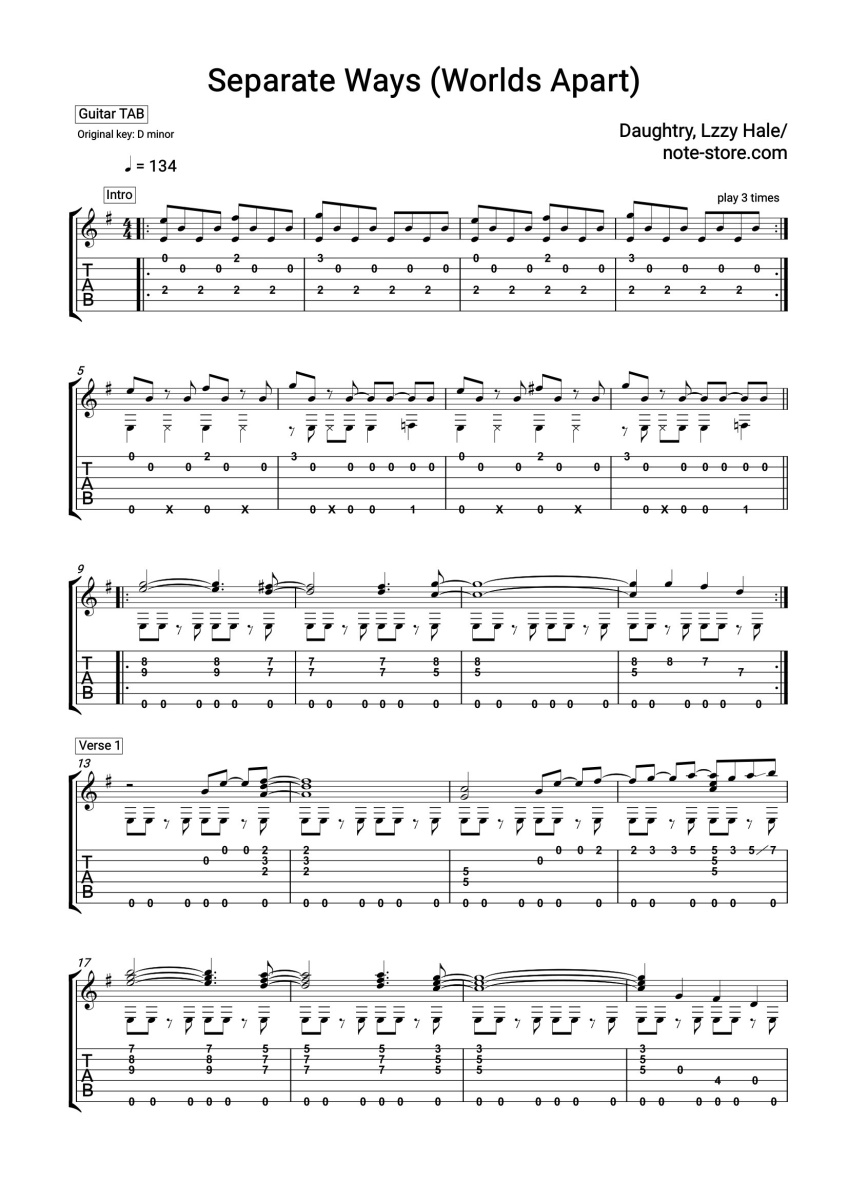 Daughtry, Lzzy Hale - Separate Ways (Worlds Apart) Akkorde, Tabulatur ...