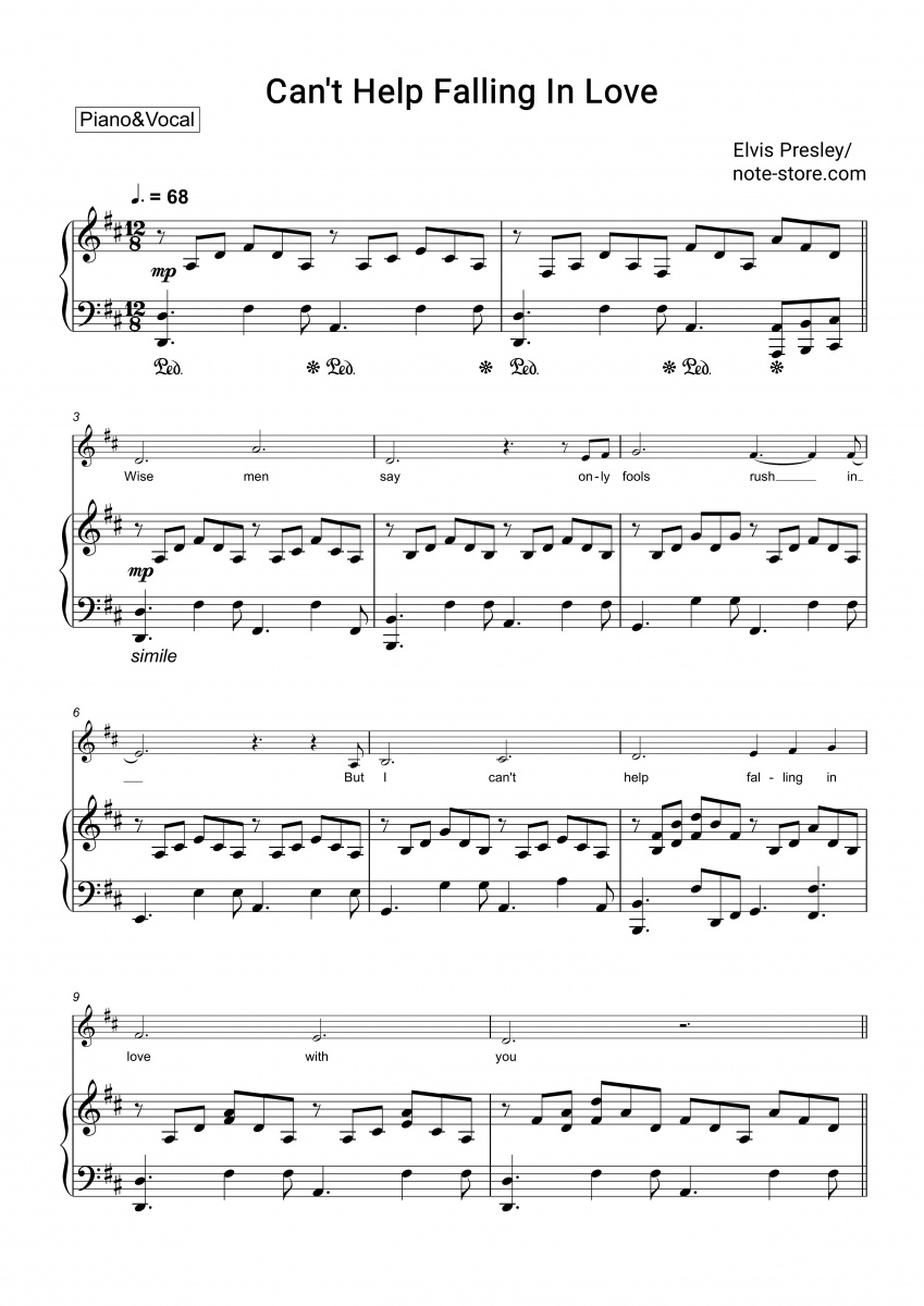 Elvis Presley - Can't Help Falling In Love Noten für Piano downloaden für Anfänger Klavier ...