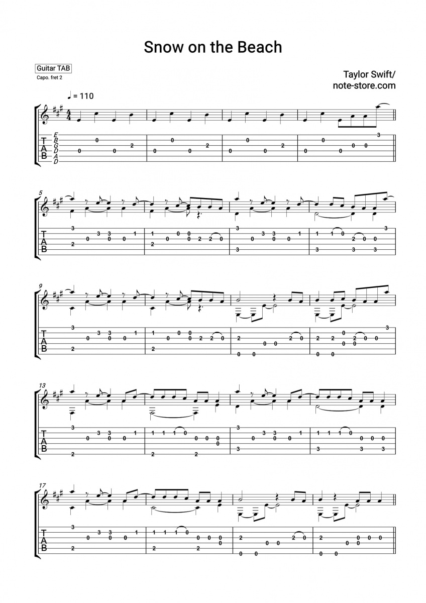 Taylor Swift, Lana Del Rey - Snow On The Beach Akkorde, Tabulatur für ...