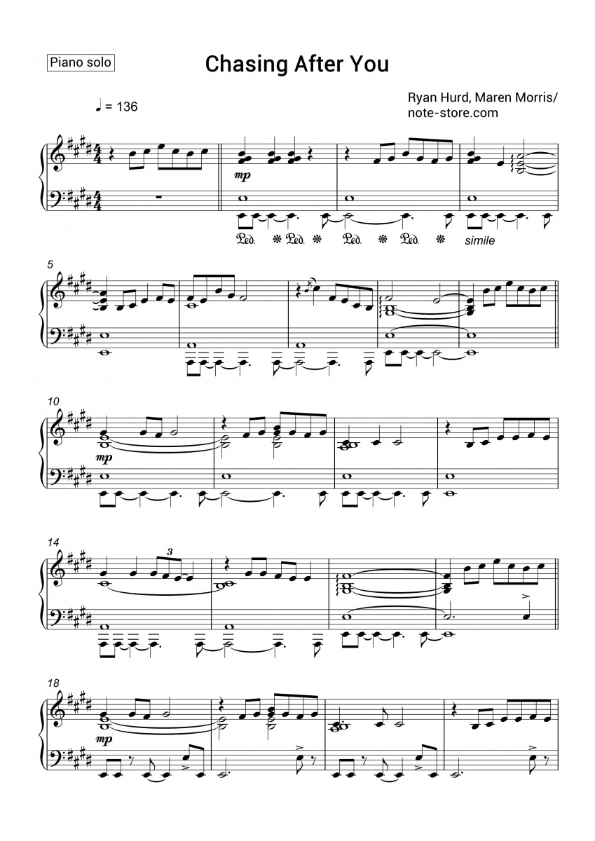Ryan Hurd, Maren Morris - Chasing After You Noten für Piano downloaden ...