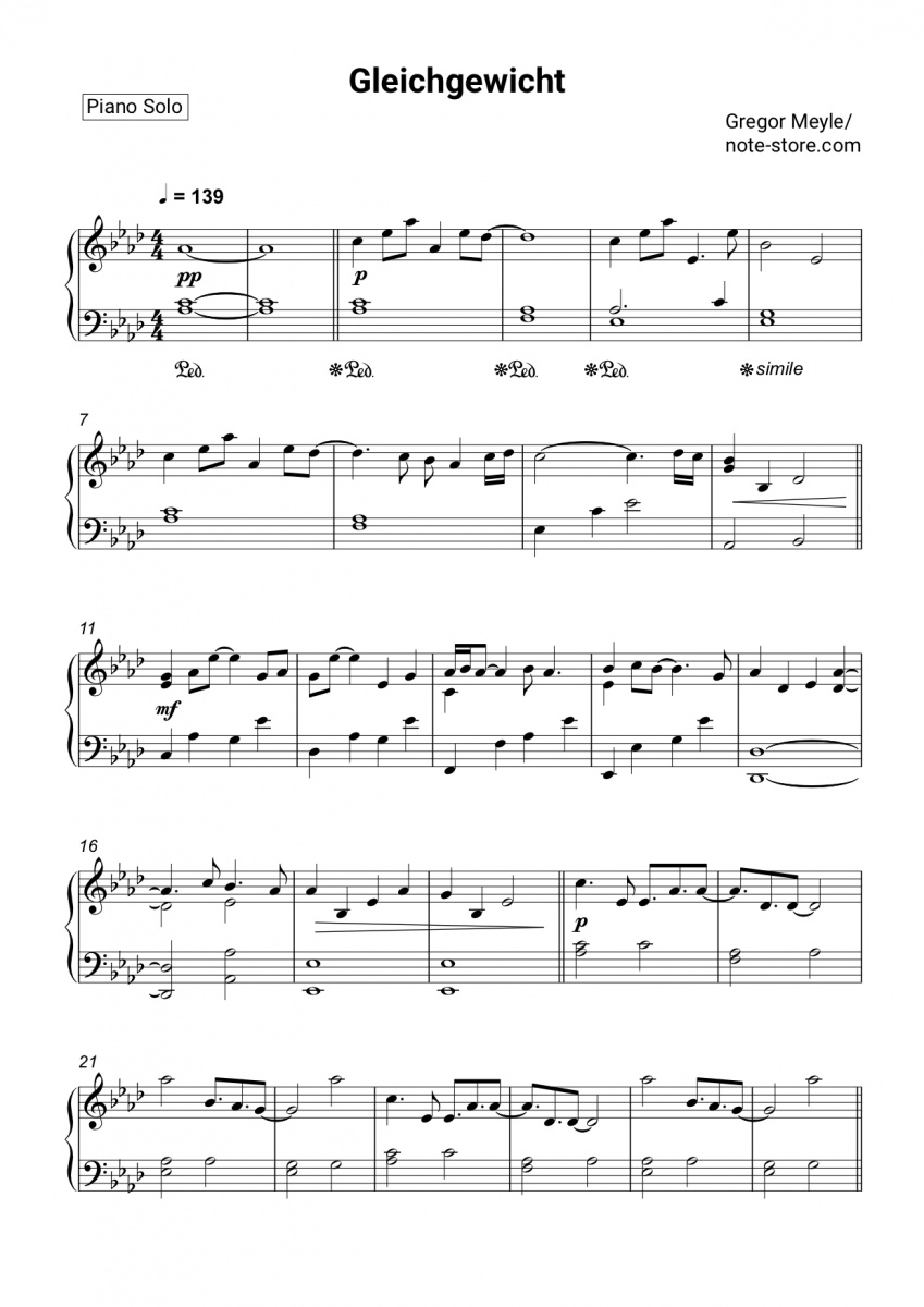 Gregor Meyle - Gleichgewicht Noten für Piano downloaden für Anfänger Klavier.Solo SKU PSO0096330