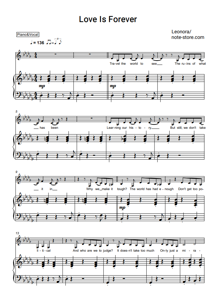 Leonora - Love Is Forever Noten für Piano downloaden für Anfänger ...