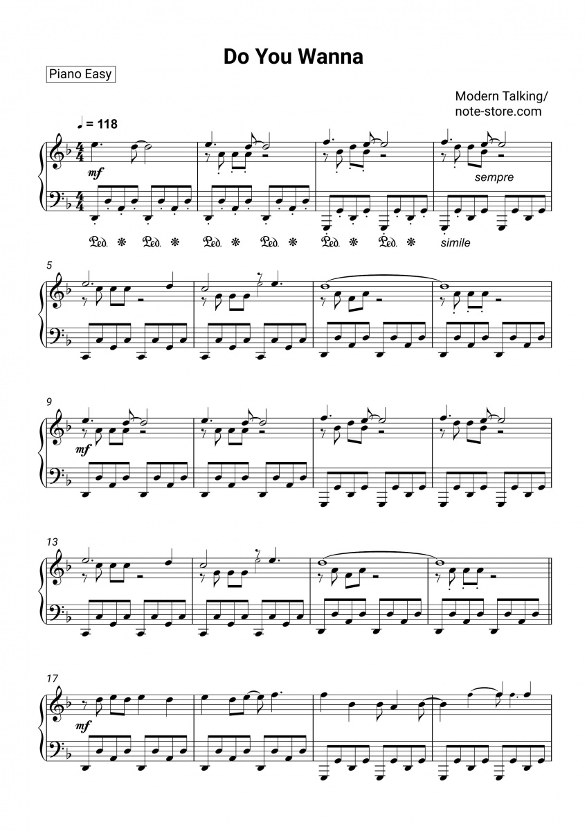 Modern Talking - Do You Wanna Noten für Piano downloaden für Anfänger ...