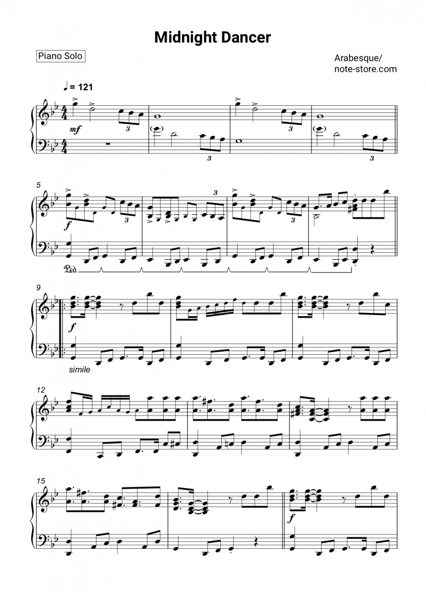 Arabesque - Midnight dancer Noten für Piano downloaden für Anfänger ...