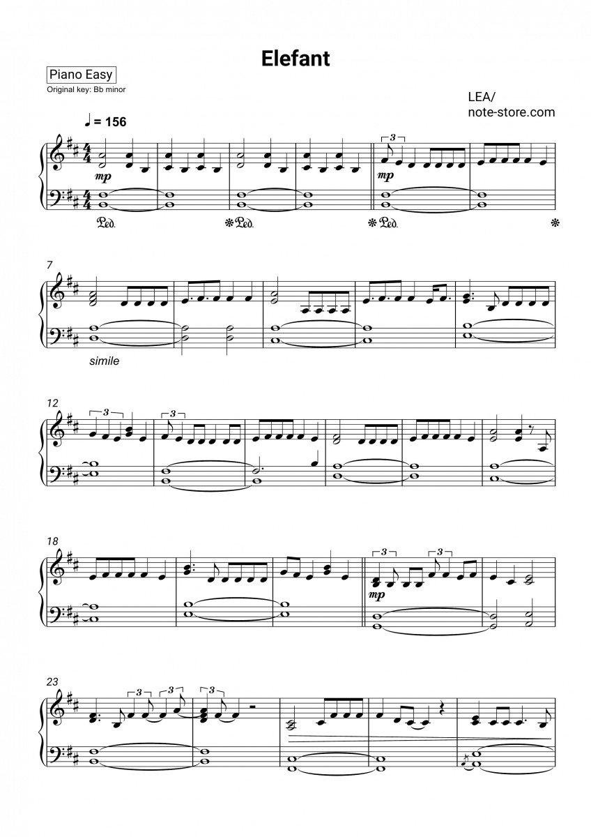 Lea - Elefant Noten für Piano downloaden für Anfänger Klavier.Easy SKU ...