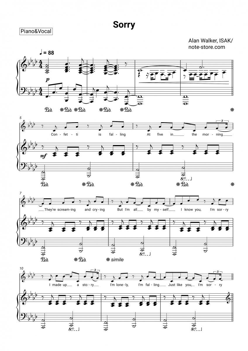 Alan Walker, ISAK - Sorry Noten für Piano downloaden für Anfänger ...