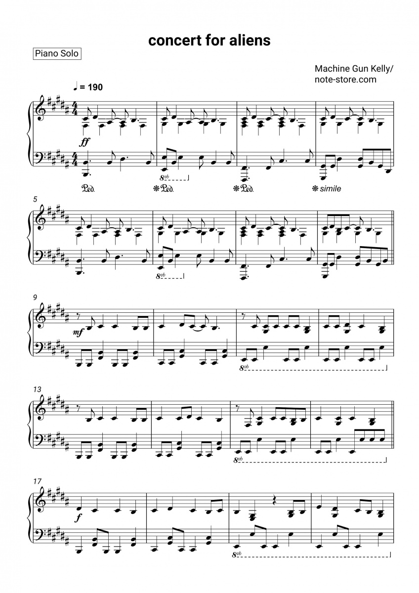Machine Gun Kelly - Concert for Aliens Noten für Piano downloaden für ...