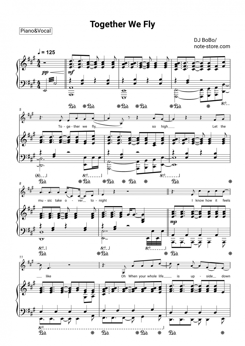 DJ BoBo - Together We Fly Noten für Piano downloaden für Anfänger Klavier&Gesang SKU PVO0097748