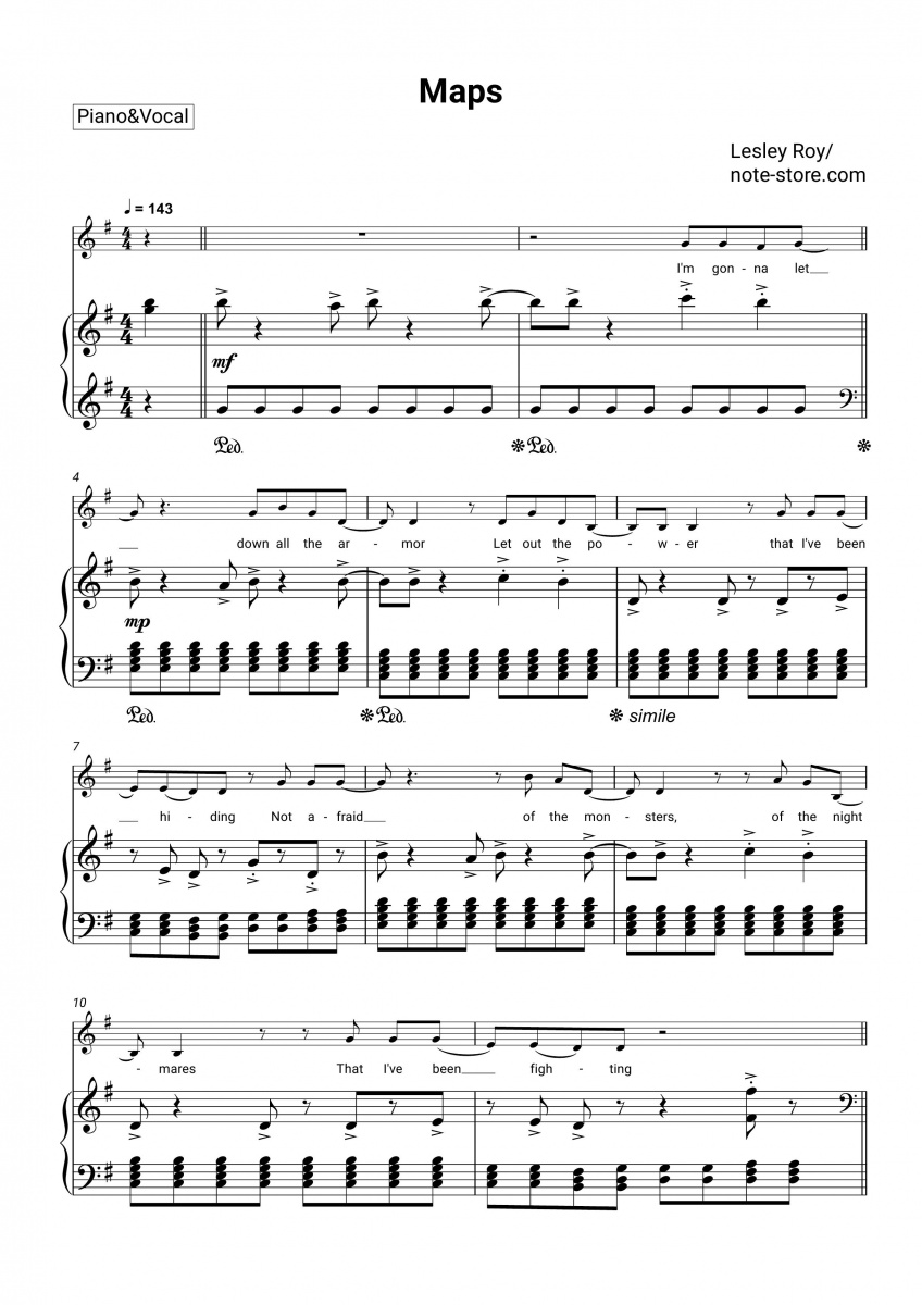 Lesley Roy - Maps Noten für Piano downloaden für Anfänger Klavier ...