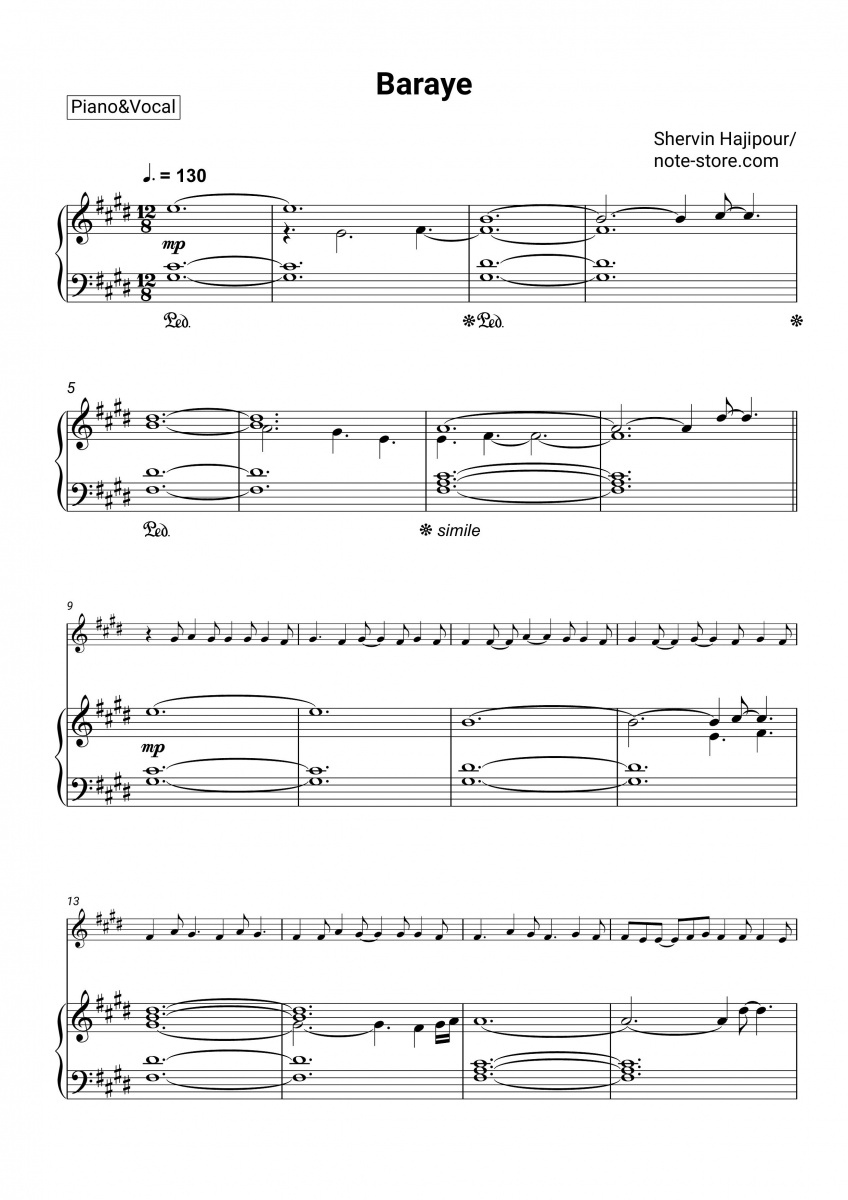 Shervin Hajipour - Baraye Noten für Piano downloaden für Anfänger Klavier&Gesang SKU PVO0097132