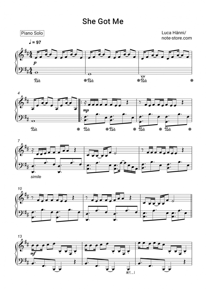 Luca Hanni - She Got Me Noten für Piano downloaden für Anfänger Klavier ...