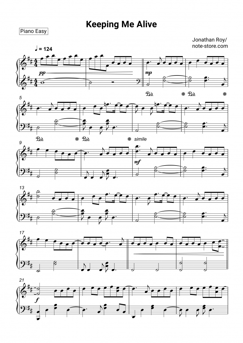 Jonathan Roy - Keeping Me Alive Noten für Piano downloaden für Anfänger ...