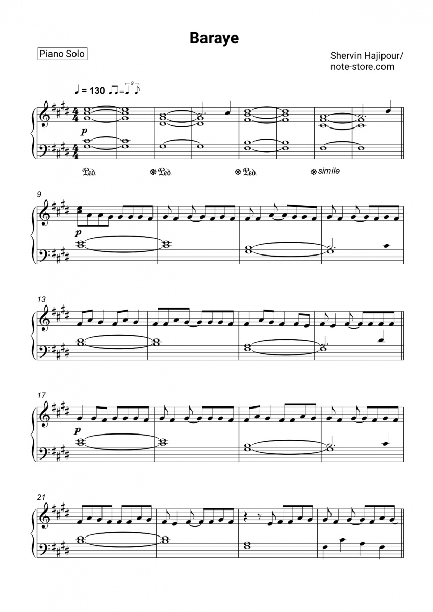 Shervin Hajipour - Baraye Noten für Piano downloaden für Anfänger ...