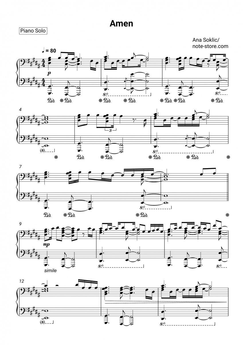 Ana Soklic - Amen Noten für Piano downloaden für Anfänger Klavier.Solo ...