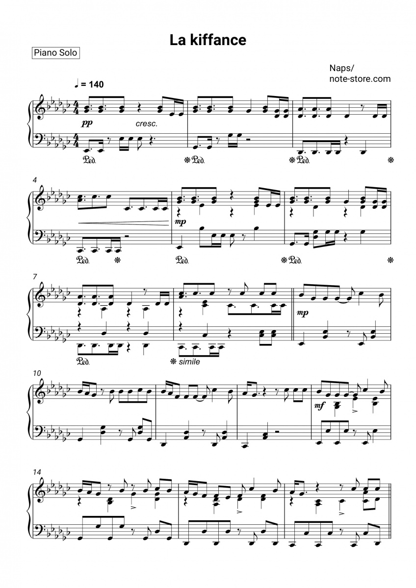 Naps - La kiffance Noten für Piano downloaden für Anfänger Klavier.Solo ...