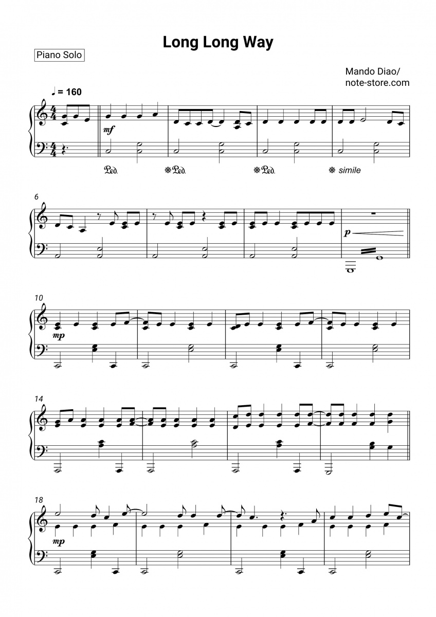 Mando Diao - Long Long Way Noten für Piano downloaden für Anfänger ...