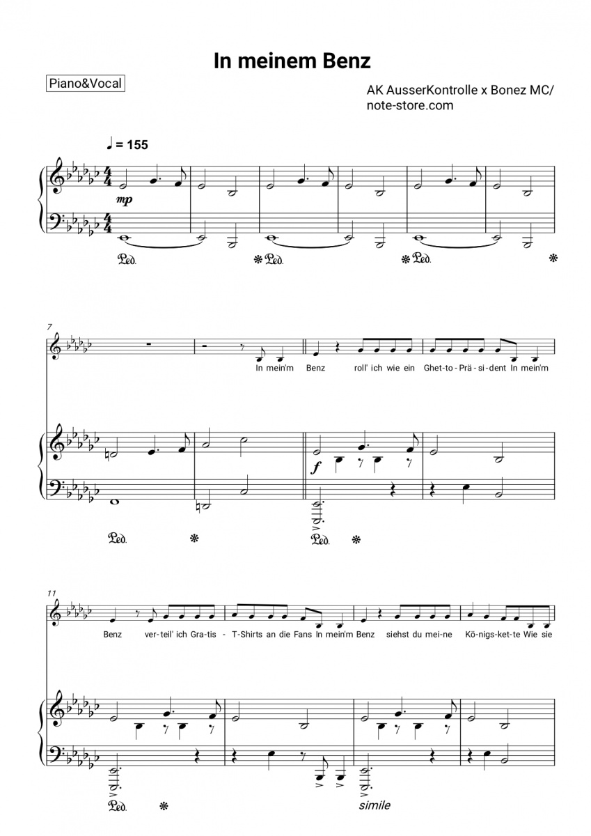 AK AusserKontrolle, Bonez MC - In meinem Benz Noten für Piano ...