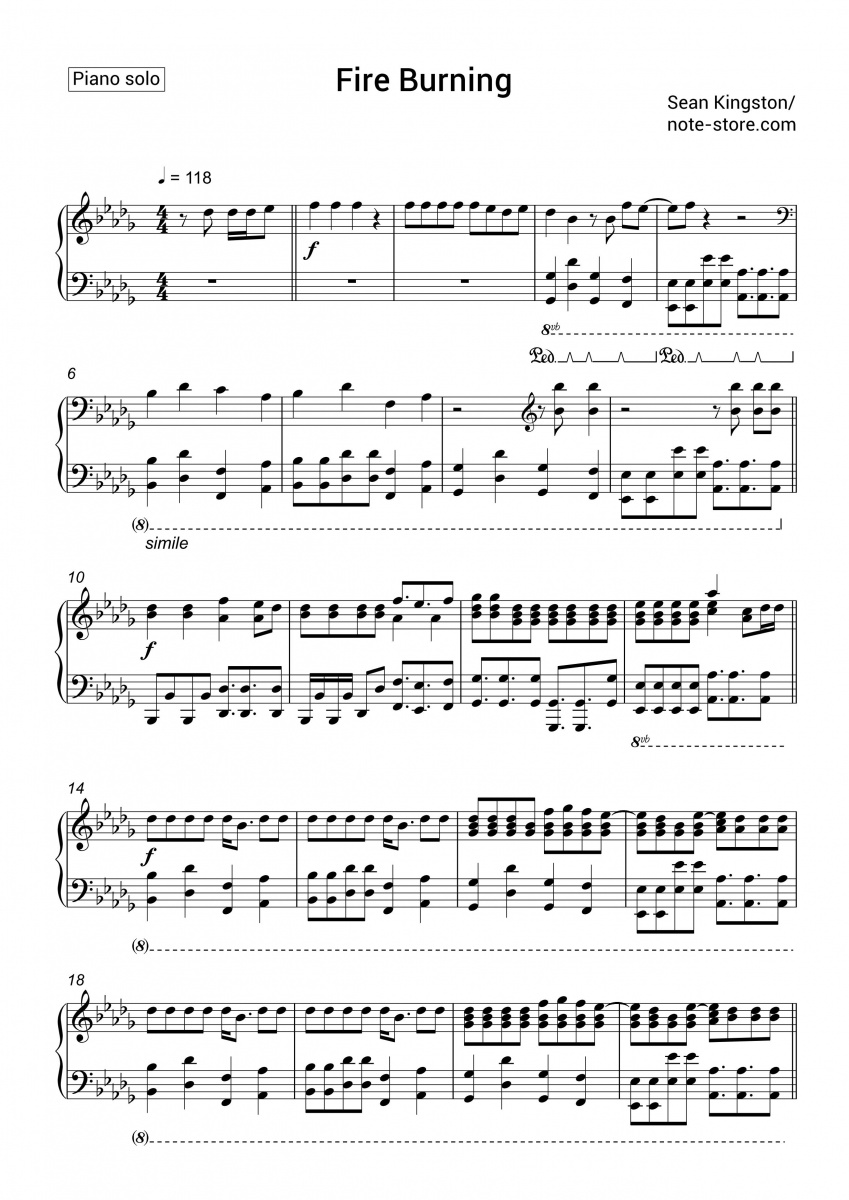 Sean Kingston - Fire Burning Noten für Piano downloaden für Anfänger ...