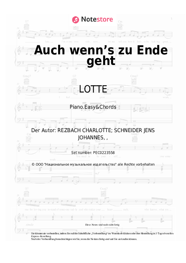 Auch wenn’s zu Ende geht - LOTTE noten pdf (einfach) klavier Note-Store ...
